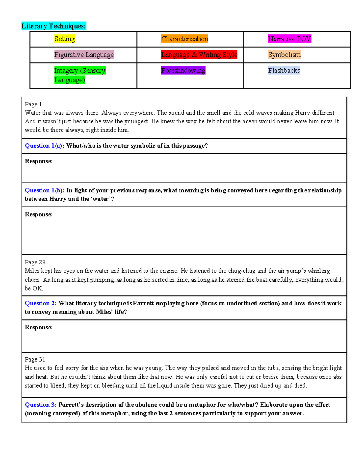Practice - Reading Critically - Literary Techniques: Setting ...