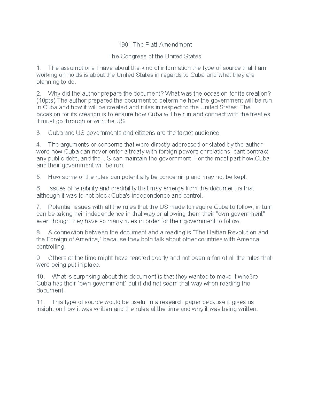 Primary Source 2 - 1901 The Platt Amendment The Congress of the United ...