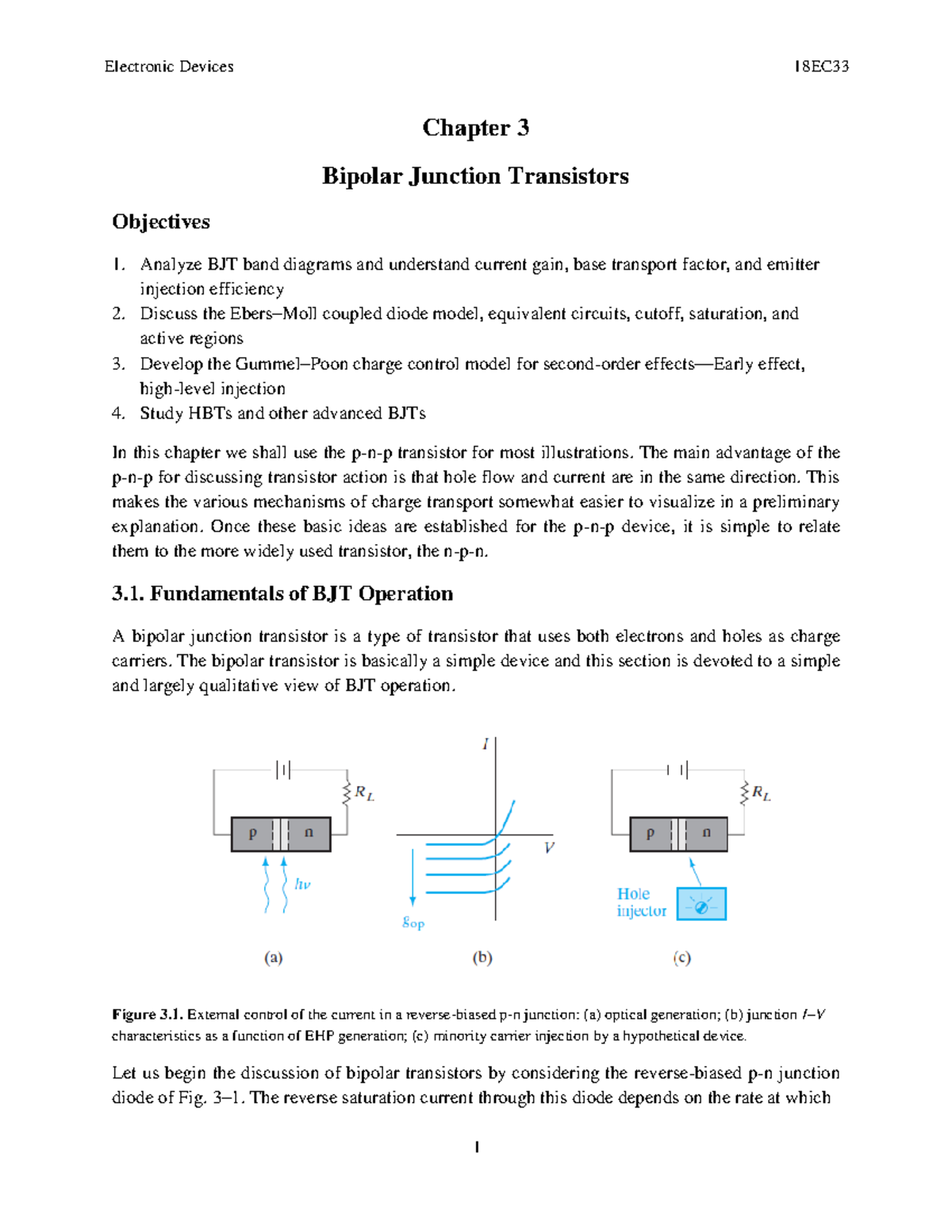 Module 03 - Objectives Chapter 3 Bipolar Junction Transistors Analyze BJT band diagrams and ...