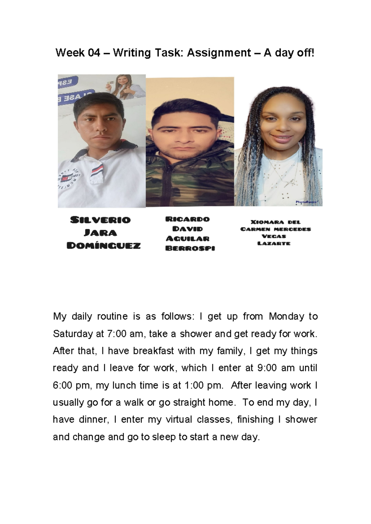 Week 04 - tarea - Week 04 – Writing Task: Assignment – A day off! My ...