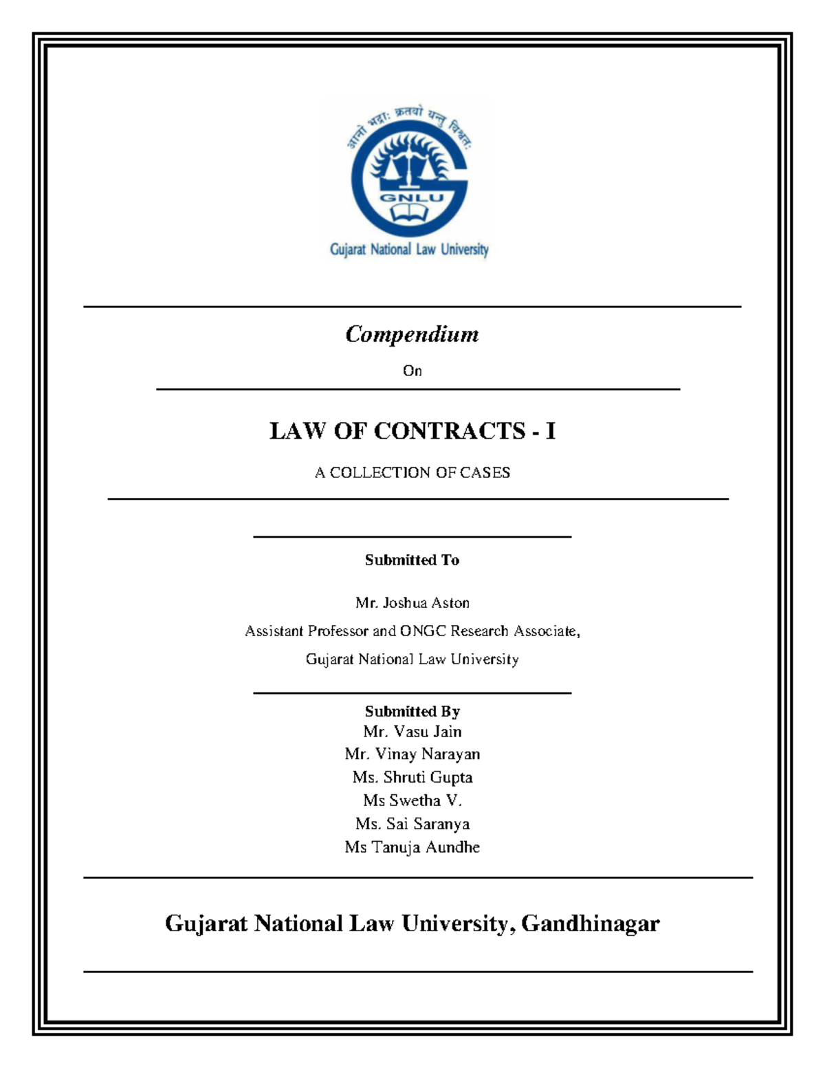 Contracts Compendium - Compendium On LAW OF CONTRACTS - I A COLLECTION ...