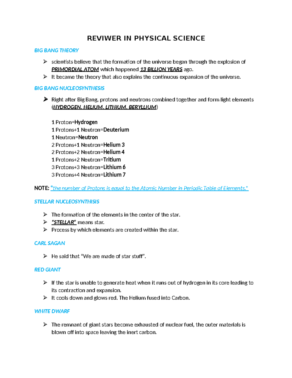 Reviewer IN Physical Science 12 - REVIWER IN PHYSICAL SCIENCE BIG BANG ...