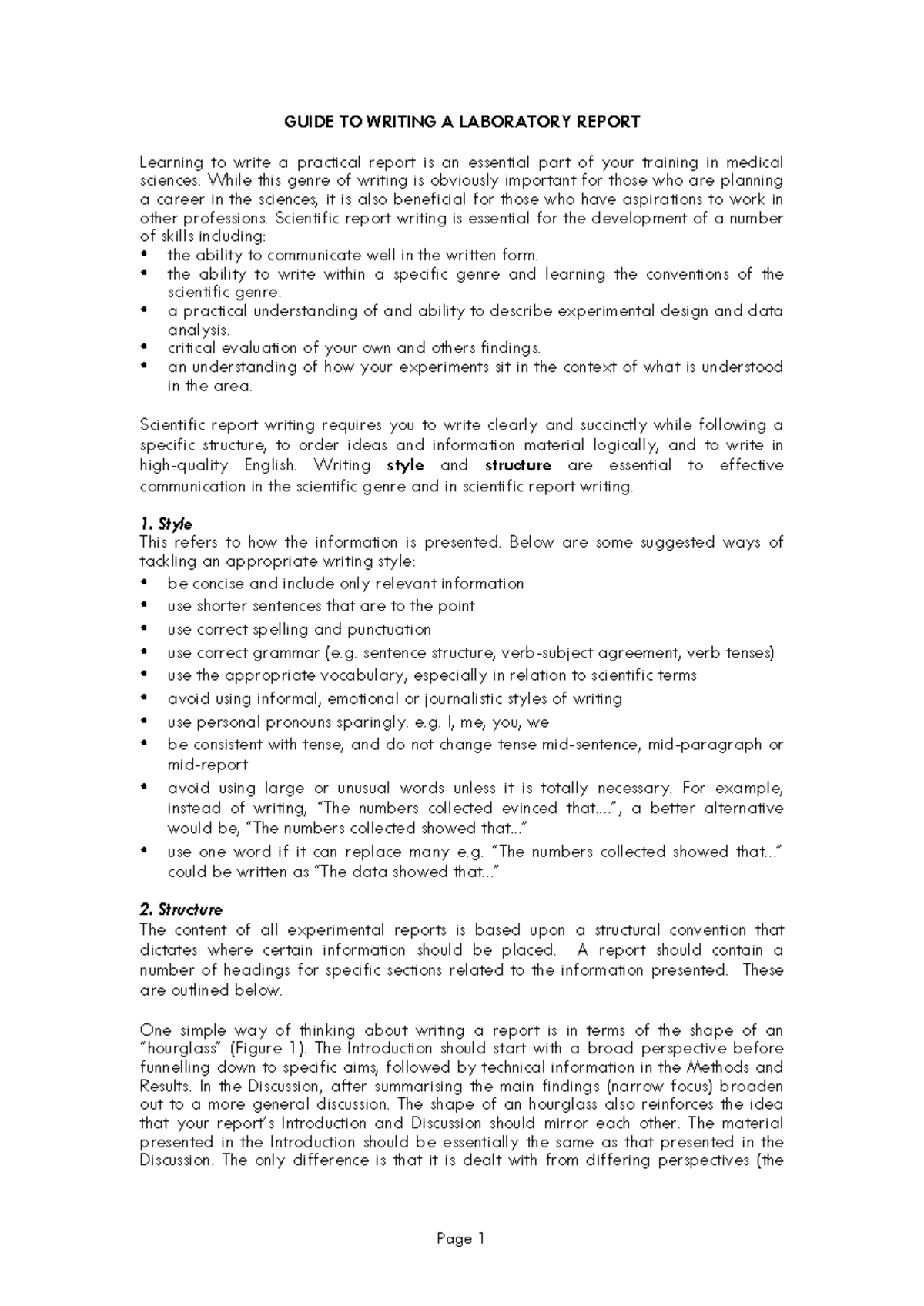 Report Writing Guidelines - GUIDE TO WRITING A LABORATORY REPORT ...