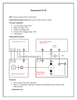 Experiment No 11 - lab - Experiment No 11 Title: Load characteristics of the universal motor in ...