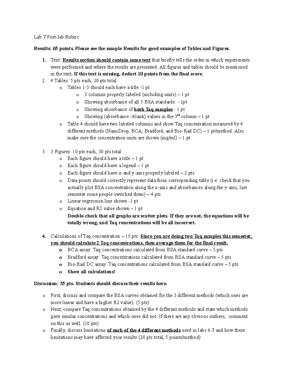 Lab 7 Report Rubric - Lab 7 Post-lab Rubric Results: 65 points. Please ...