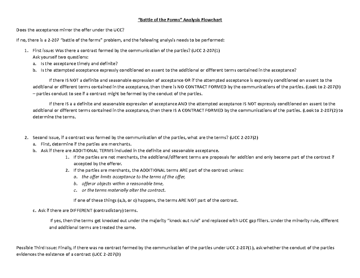 UCC 2 Flowsheet - “Battle of the Forms” Analysis Flowchart Does the ...