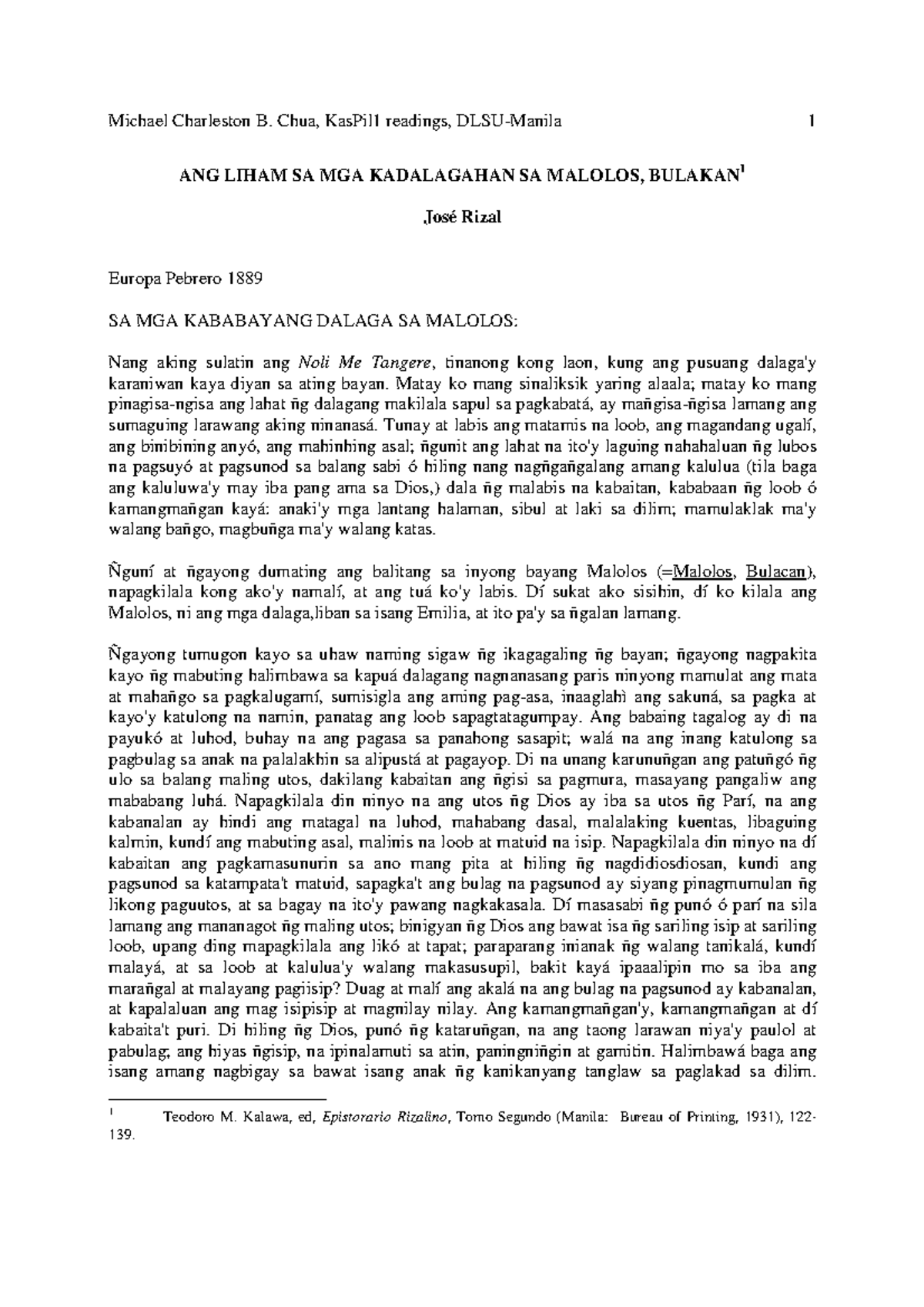 Rizal Life and Works: Rizal liham sa kababaihan ng malolos - ANG LIHAM SA MGA KADALAGAHAN SA ...