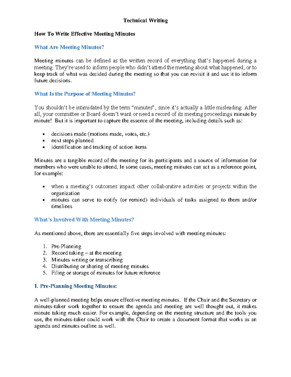 How To Write Effective Meeting Minutes - Technical Writing How To Write ...