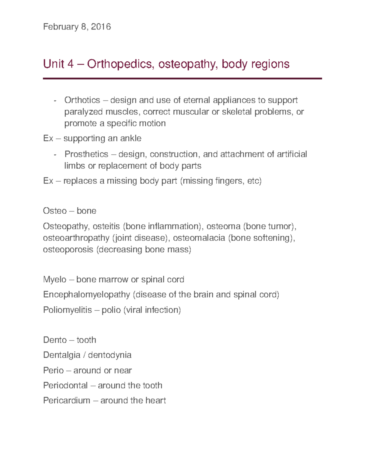 terms from Unit 4 - February 8, 2016 Unit 4 – Orthopedics, osteopathy ...