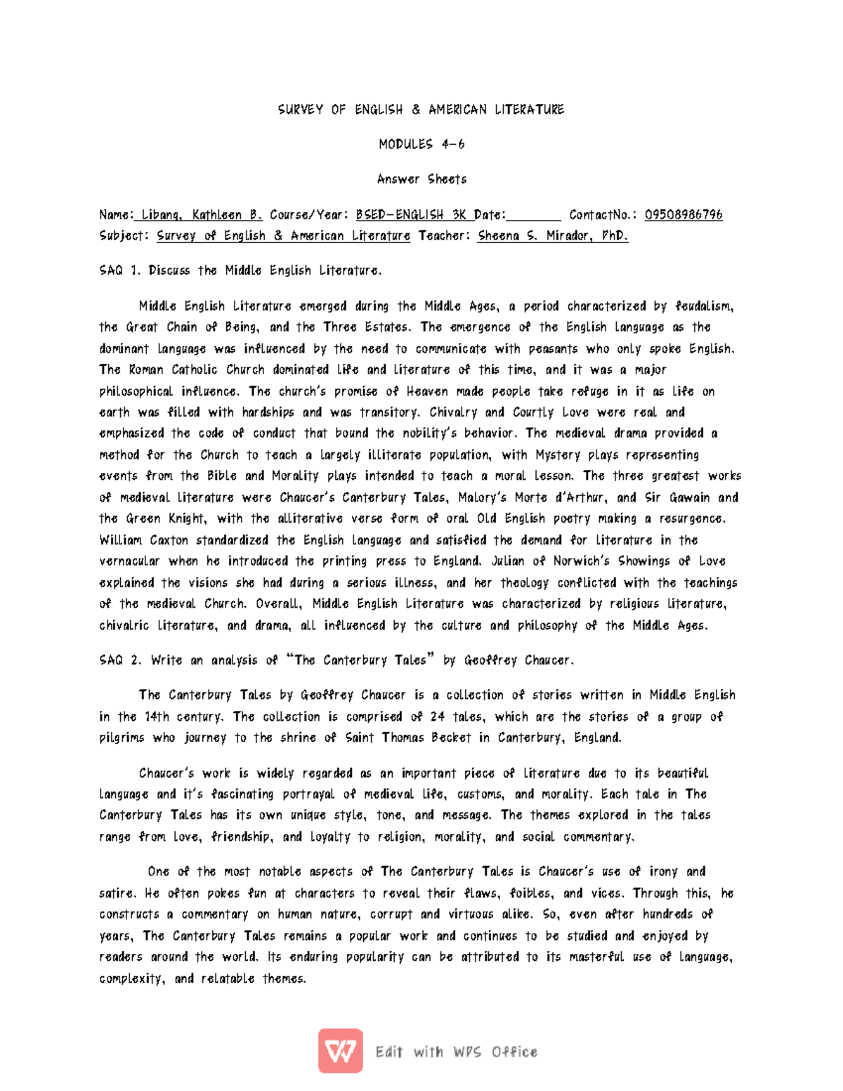 Module 4-6 - English American Literature - SURVEY OF ENGLISH & AMERICAN ...