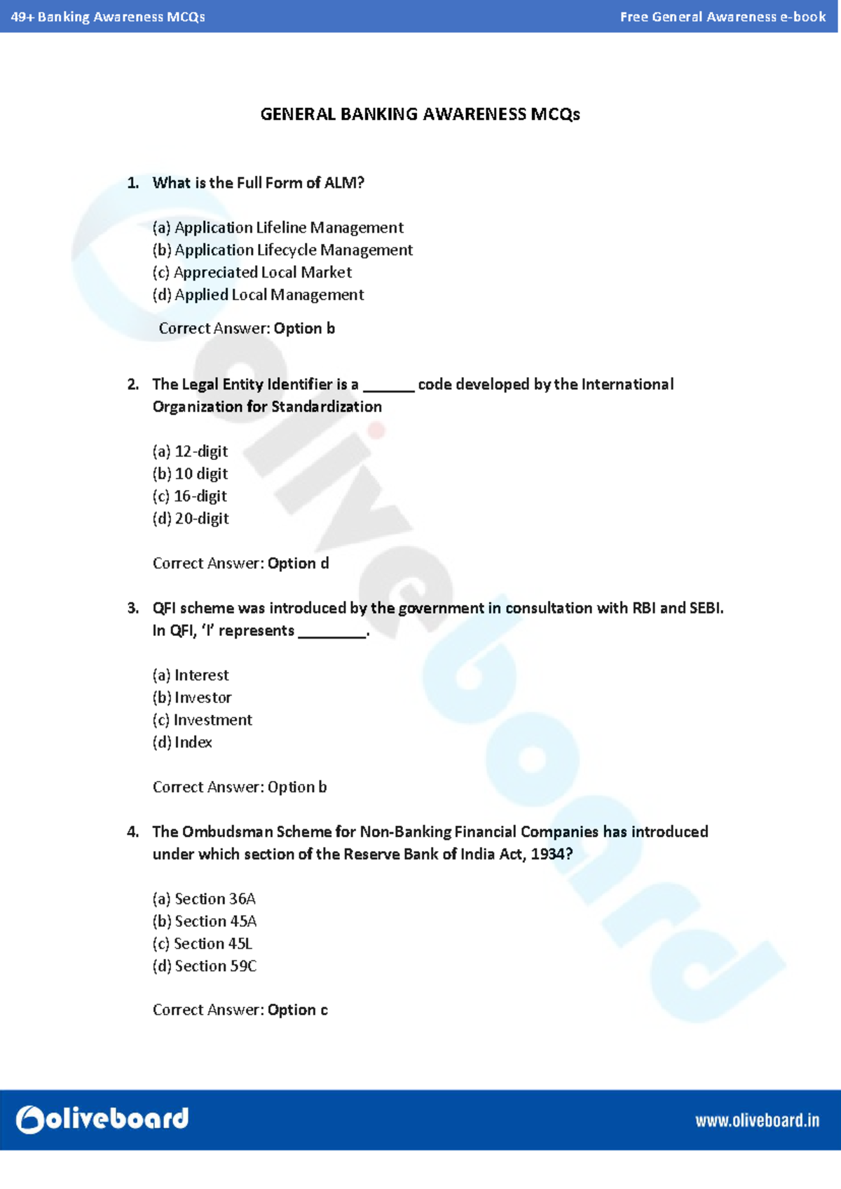 Banking MCQs 2-2 - Bank Practice - 4 9+ Banking Awareness MCQs Free ...