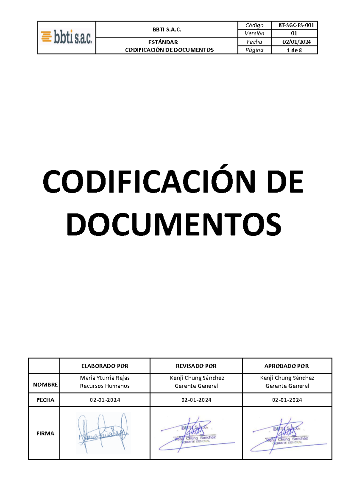 Codificacion DE Documentos BBTI SAC - BBTI S.A. Versión 01 ESTÁNDAR CODIFICACIÓN DE DOCUMENTOS ...
