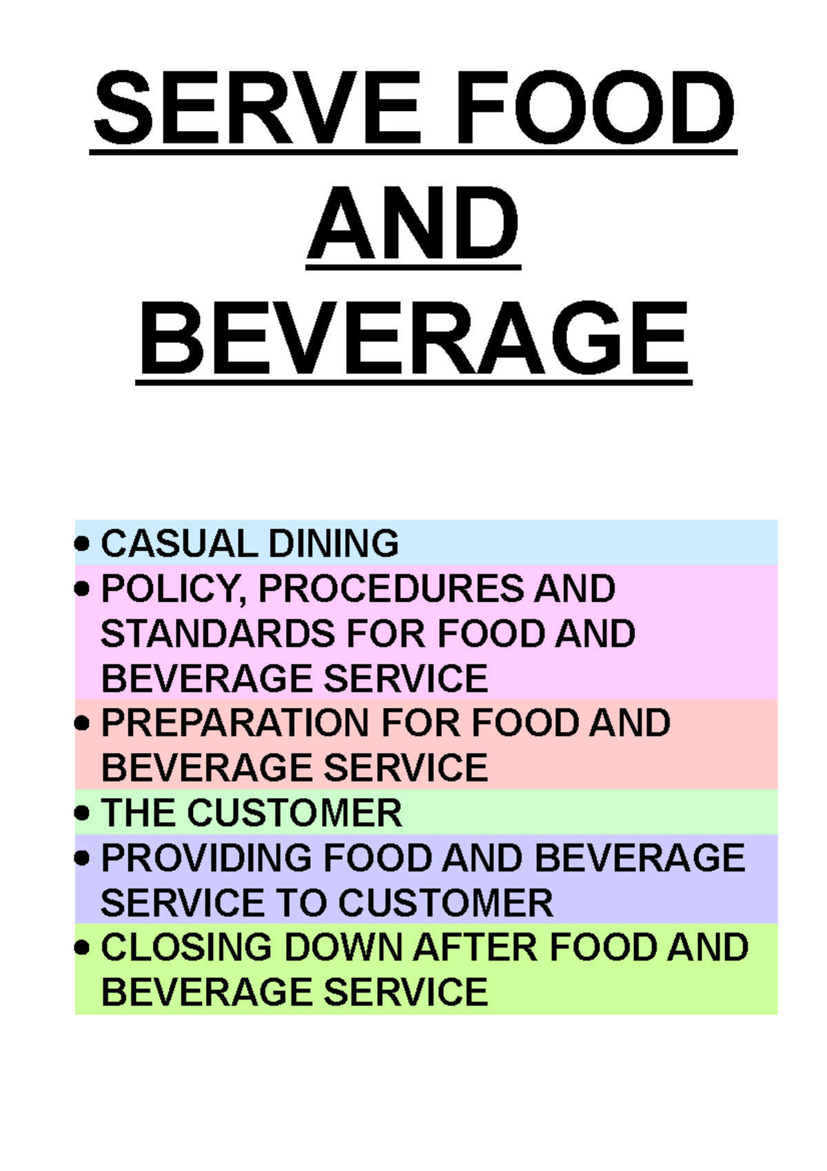 Serve Food and Beverages - SERVE FOOD AND BEVERAGE CASUAL DINING POLICY ...