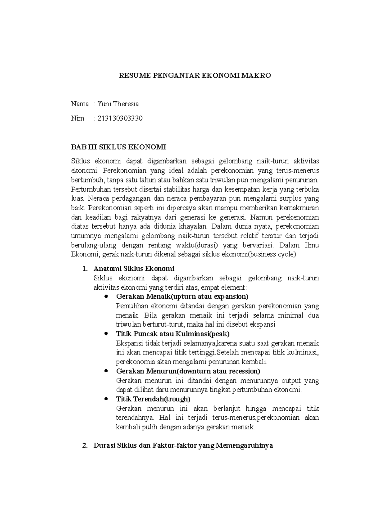 Resume Pengantar Ekonomi Makro - RESUME PENGANTAR EKONOMI MAKRO Nama : Yuni Theresia Nim : - Studocu