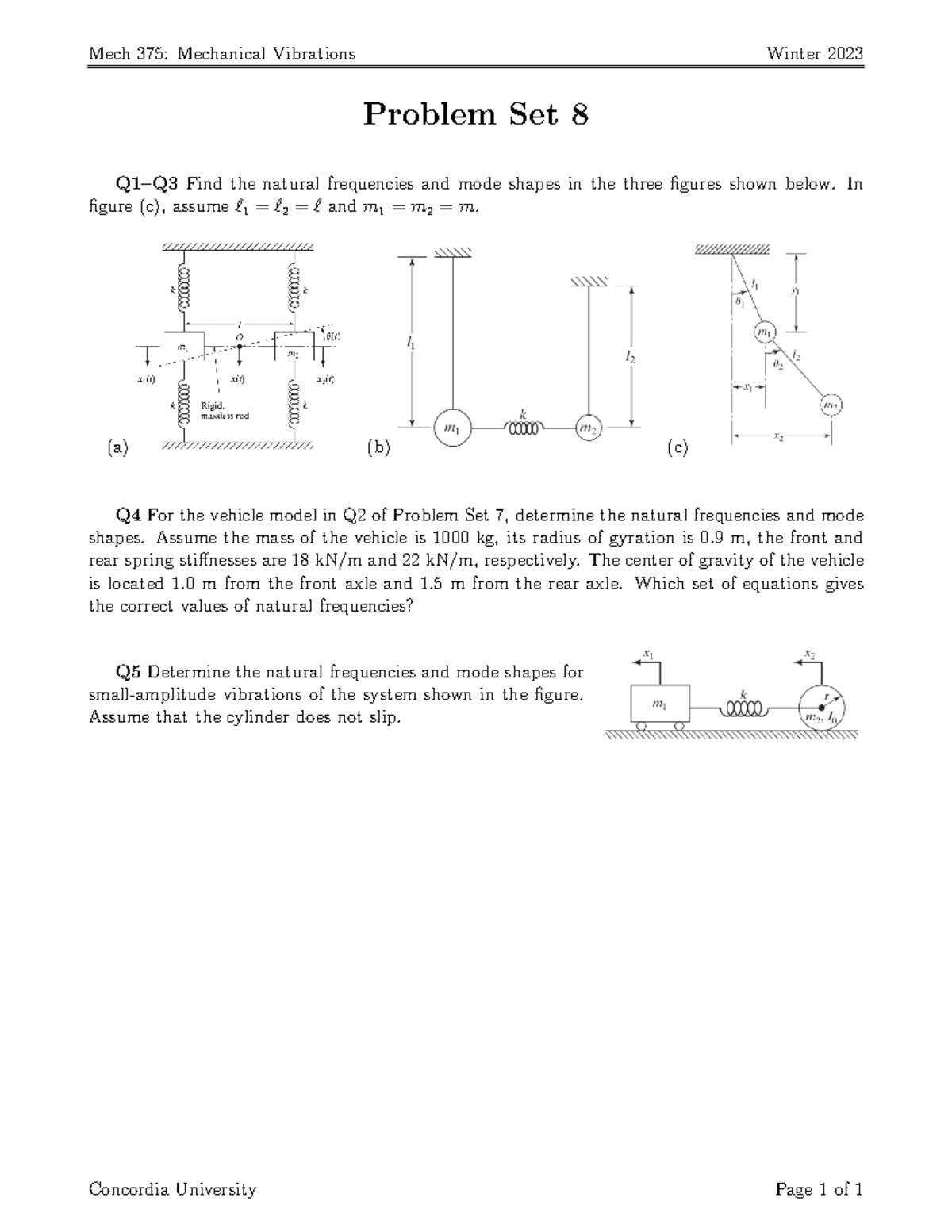Problem Set 08 - Tutorial Practice exercises - Mech 375: Mechanical Vibrations Winter 2023 ...