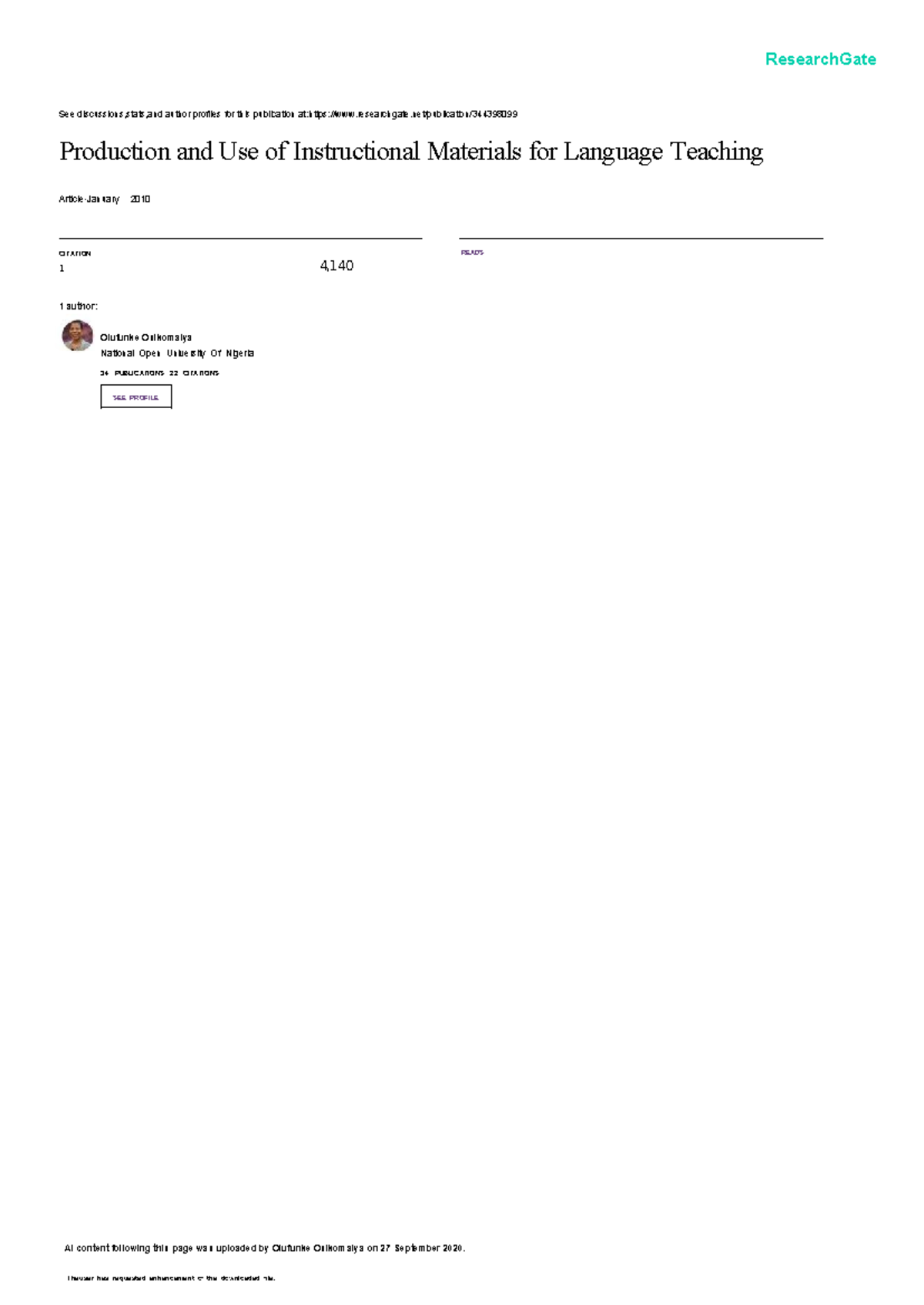 CT 652 Production AND USE OF Instruction Materials FOR Language ...
