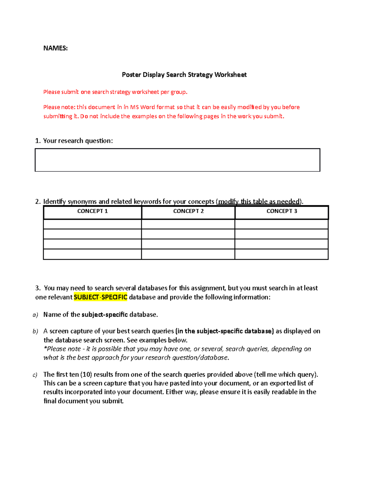 Poster search strategy worksheet F2019 - NAMES: Poster Display Search ...