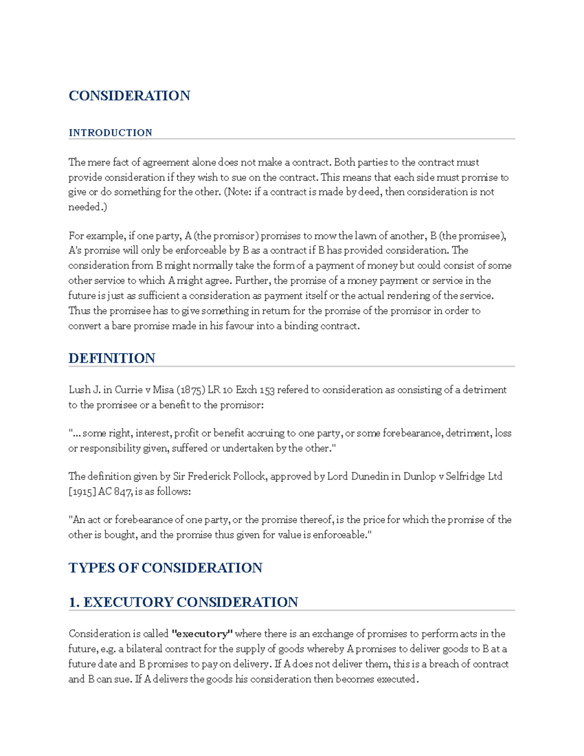 Consideration - Nice nice - CONSIDERATION INTRODUCTION The mere fact of ...