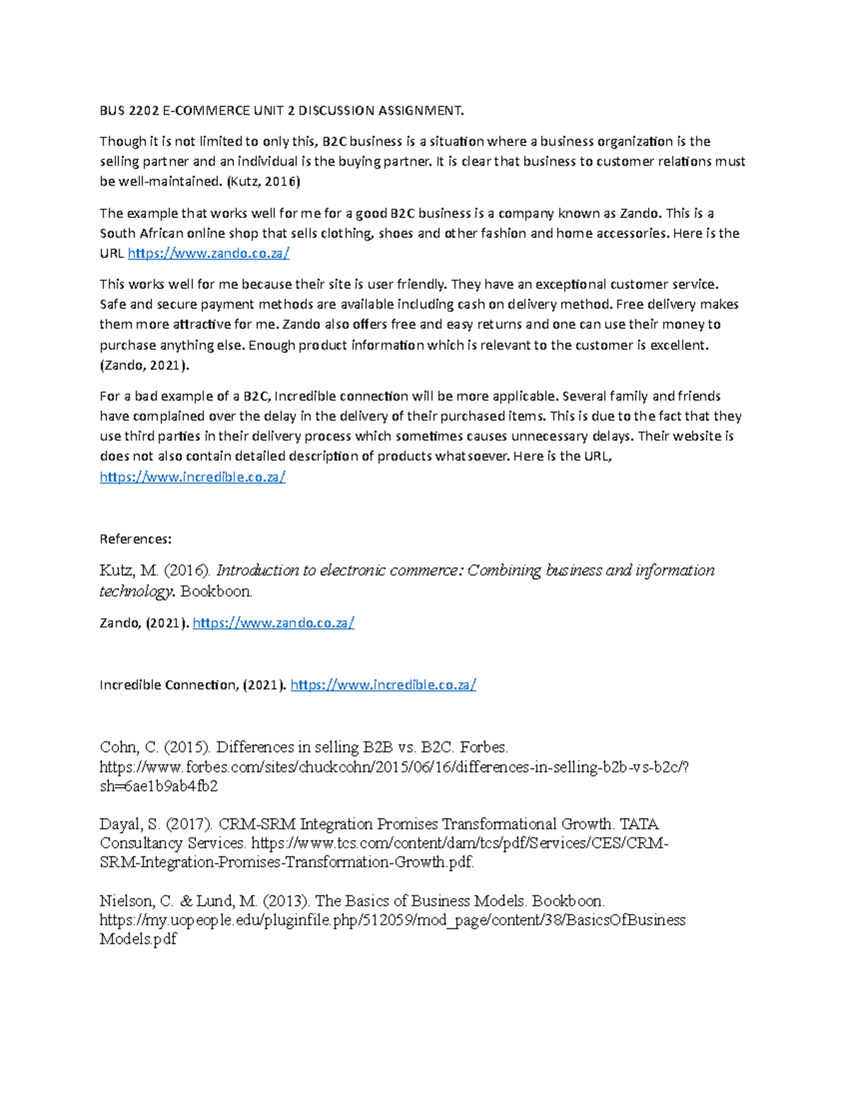 BUS 2202 E- Commerce UNIT 1 Discussion Assignment - BUS 2202 E-COMMERCE UNIT 2 DISCUSSION - Studocu