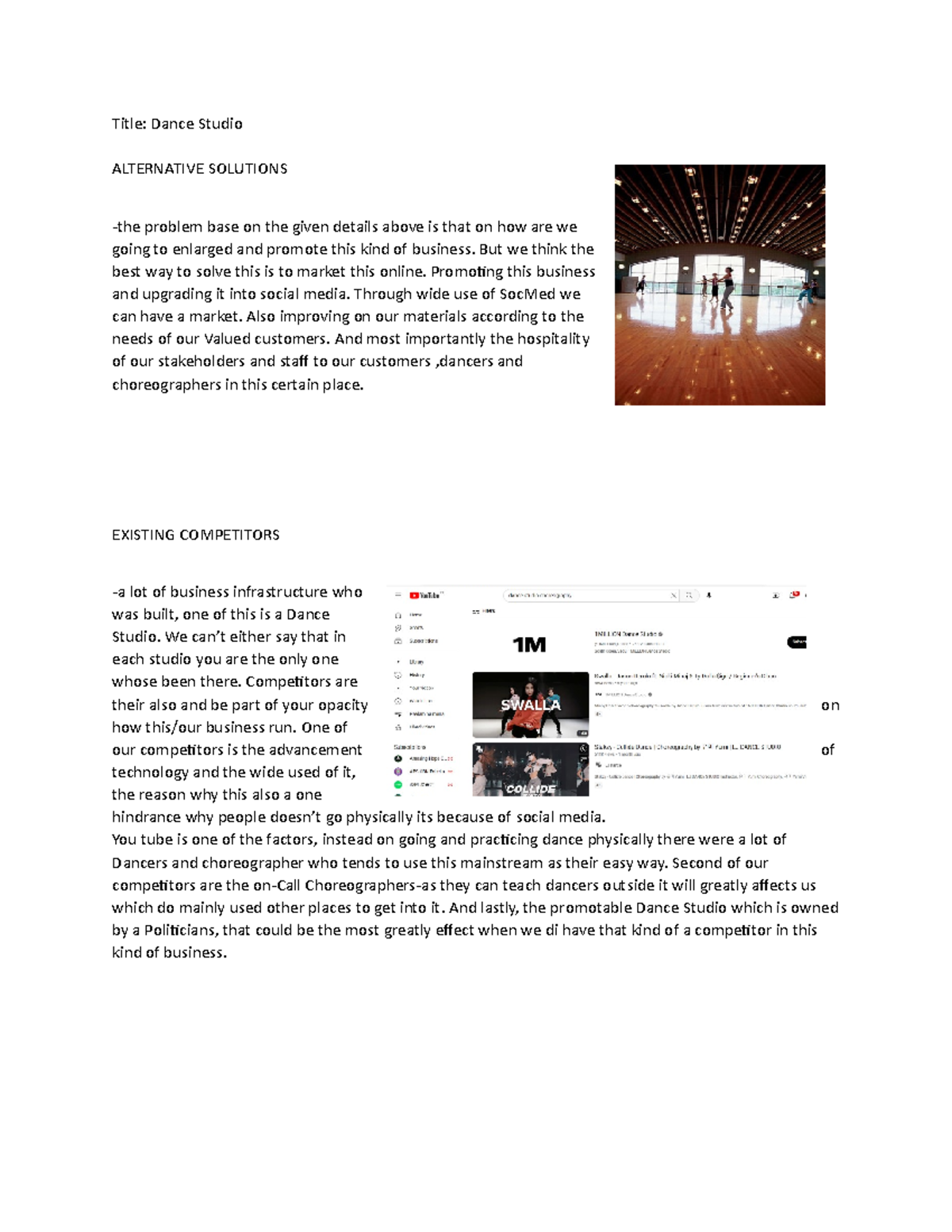 business proposal - Title: Dance Studio ALTERNATIVE SOLUTIONS -the ...