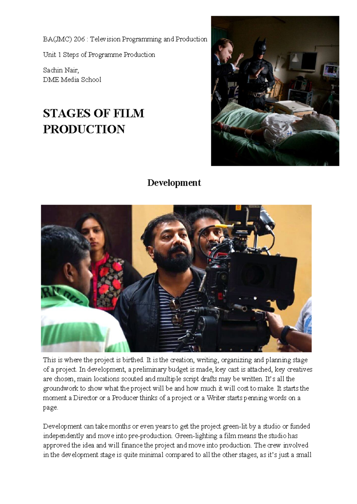 Steps of Production TPP - BA(JMC) 206 : Television Programming and Production Unit 1 Steps of ...