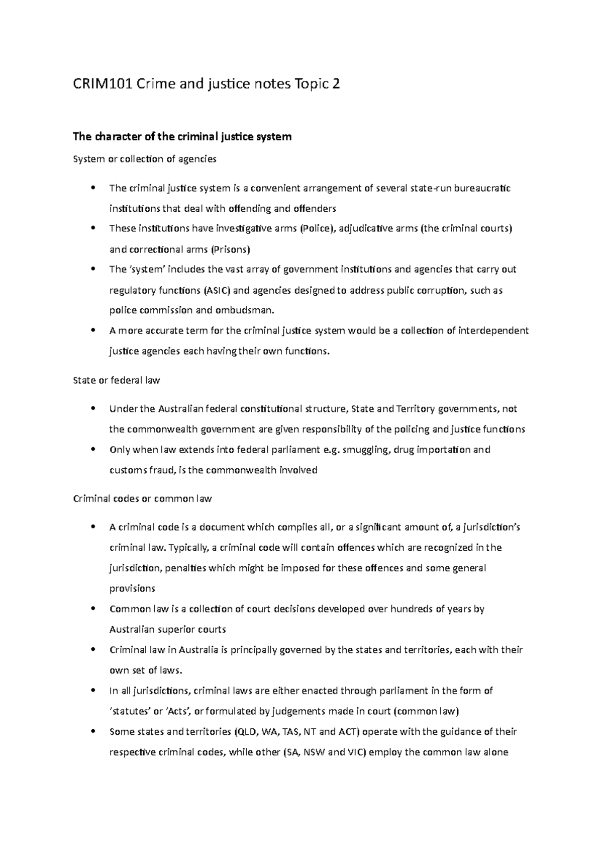 CRIM101 Crime and justice notes Topic 2 - A more accurate term for the ...