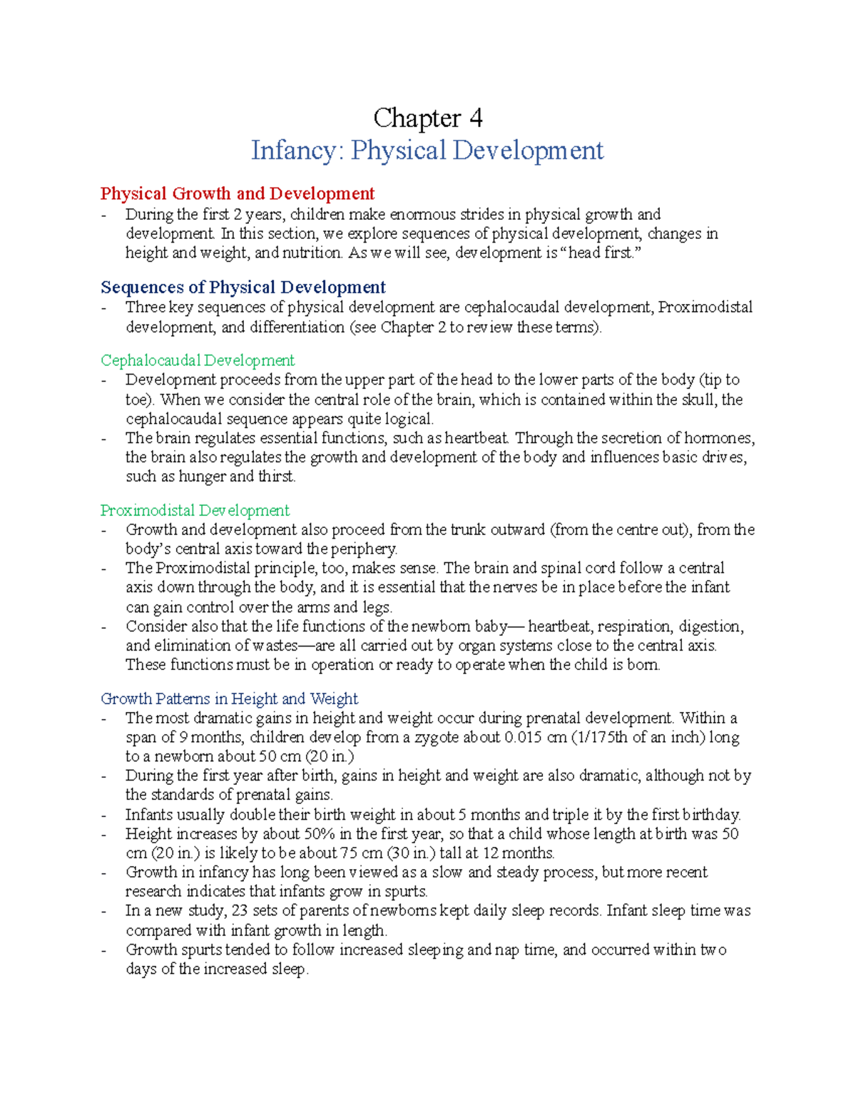 HEV- Chapter 4- Psych - Lecture notes 4 - Chapter 4 Infancy: Physical ...