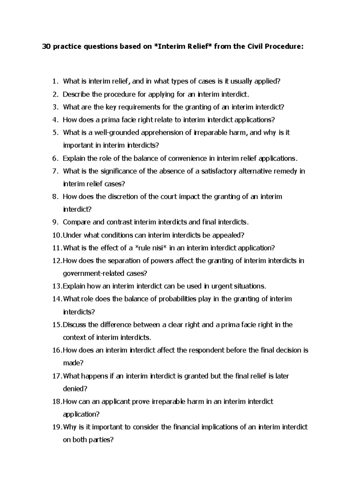 SU18 interim relief practice question - 30 practice questions based on ...