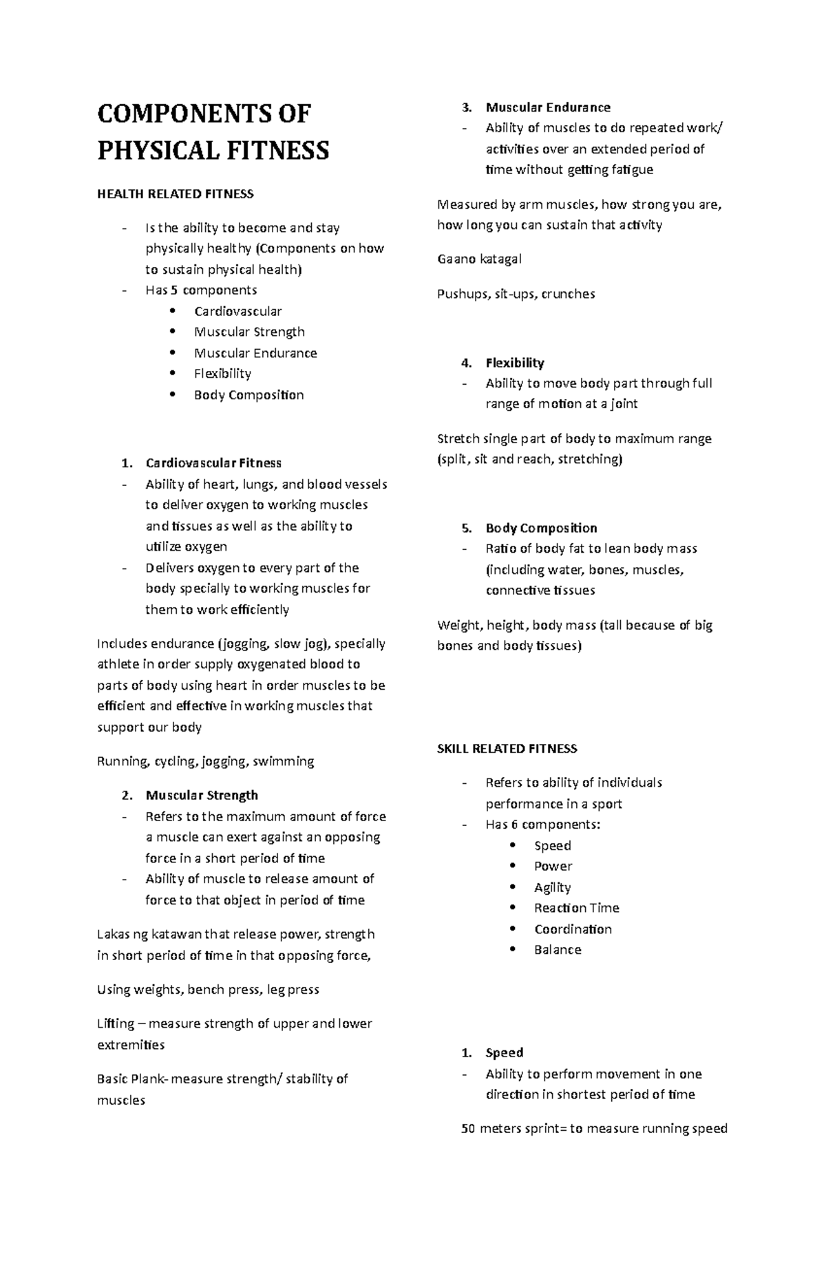 Components OF Physical Fitness - bs nursing - Studocu