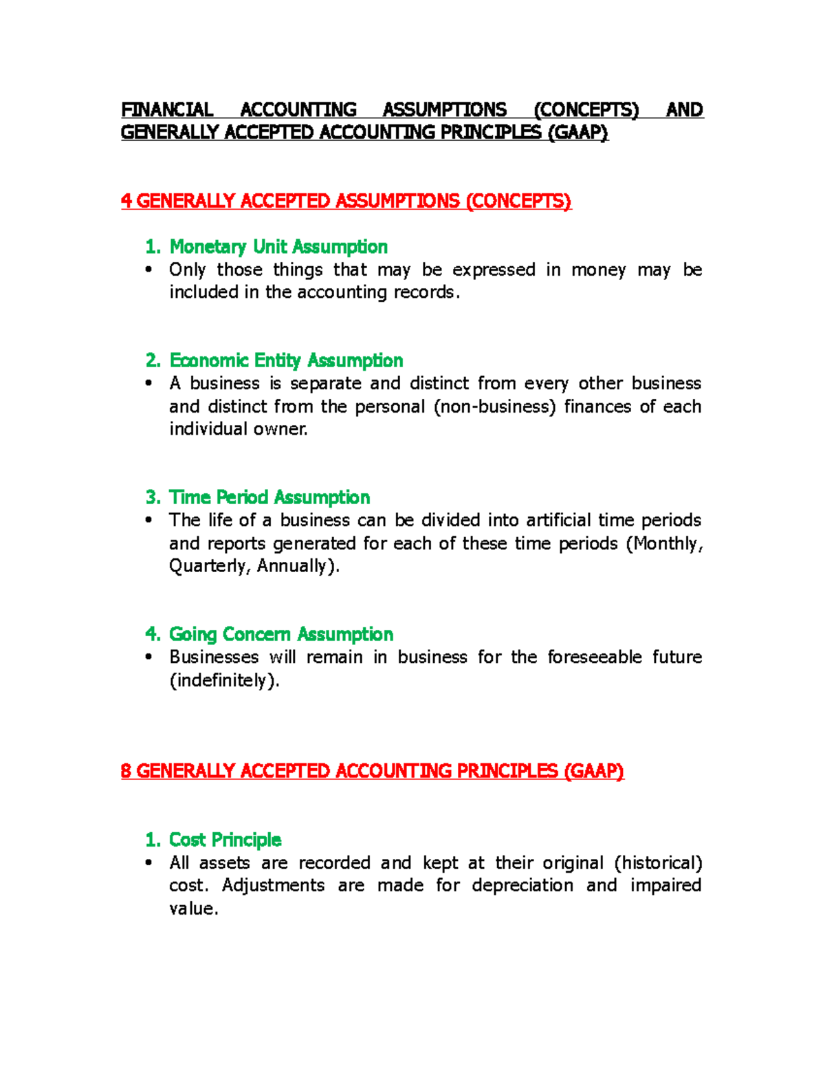 Practical - ACCT Assumptions & GAAP - FINANCIAL ACCOUNTING ASSUMPTIONS ...