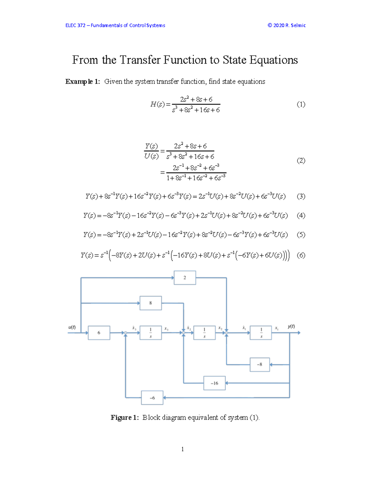 State Eq Trans Funct (Lecture 6) - From the Transfer Function to State ...