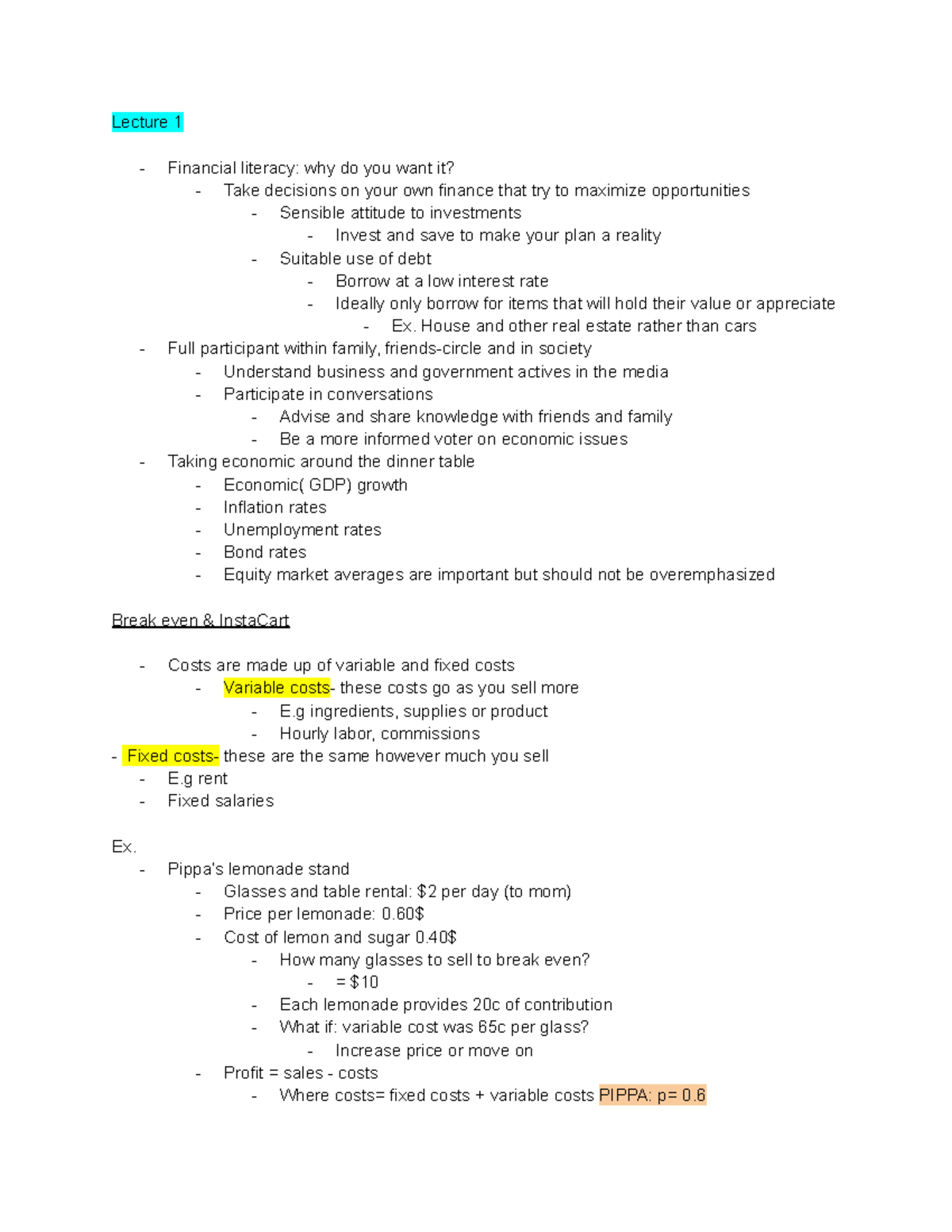 UGBA 10 Finance Lecture Notes - Lecture 1 Financial literacy: why do ...