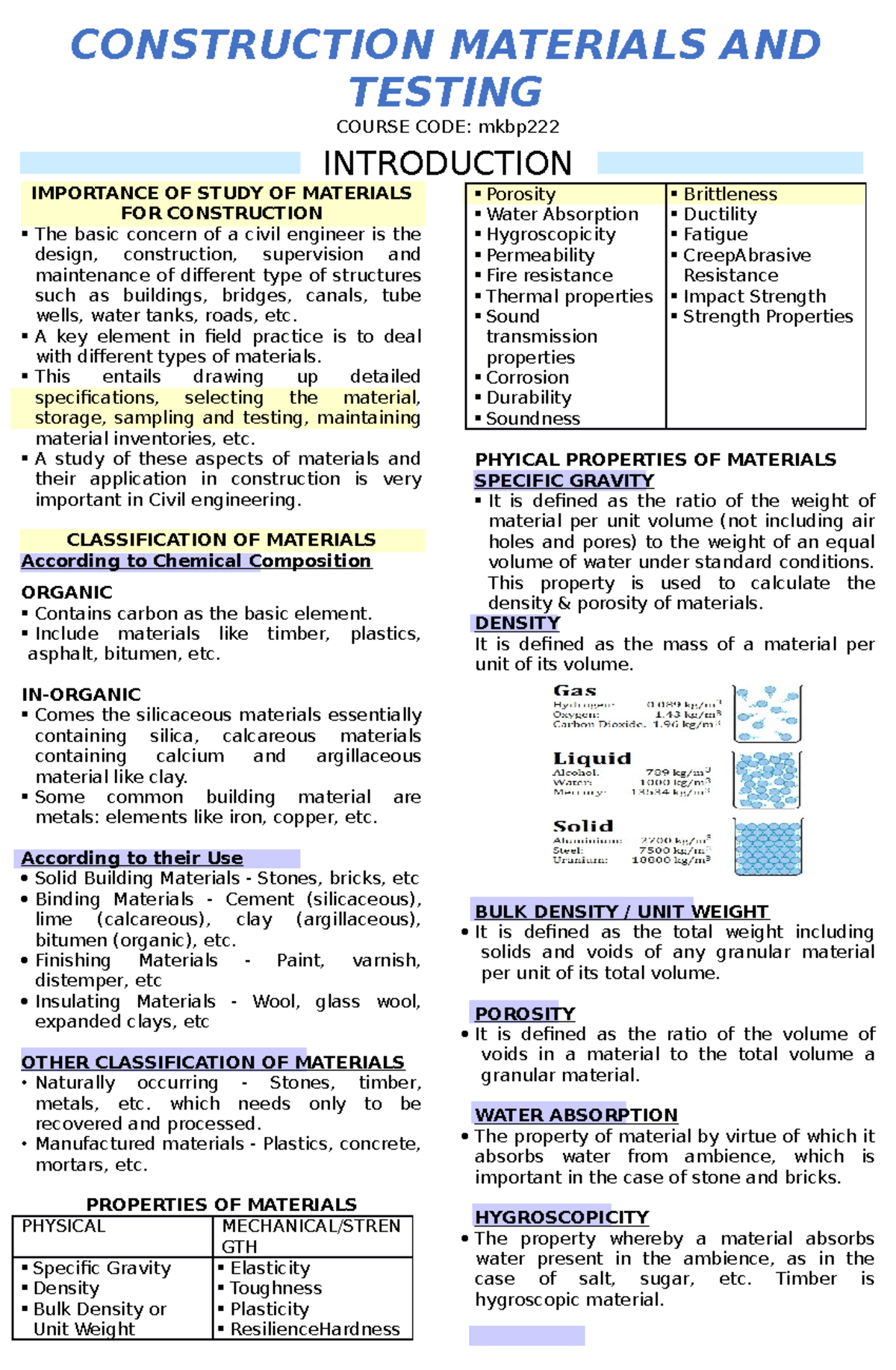 Construction Materials AND Testing Notes - CONSTRUCTION MATERIALS AND ...