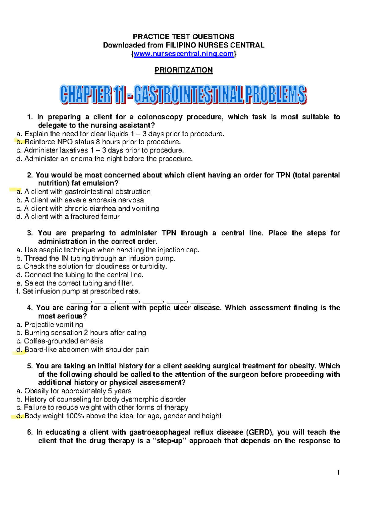 GI Exam Practice Teat - GI/GU - Upper Gastrointestinal Exam 1 ...