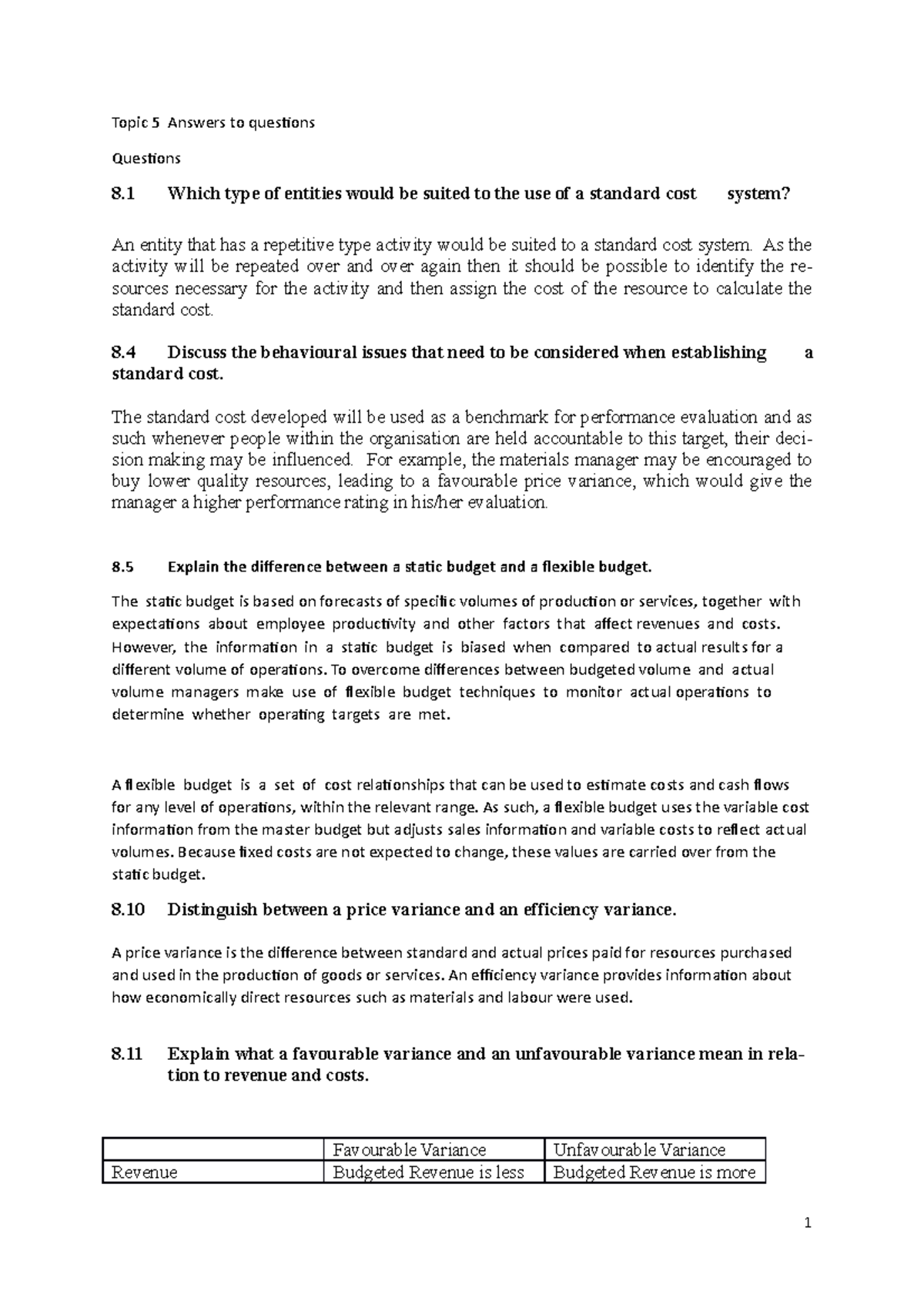 Topic 5 Answers to questions - Topic 5 Answers to questions Questions 8 ...