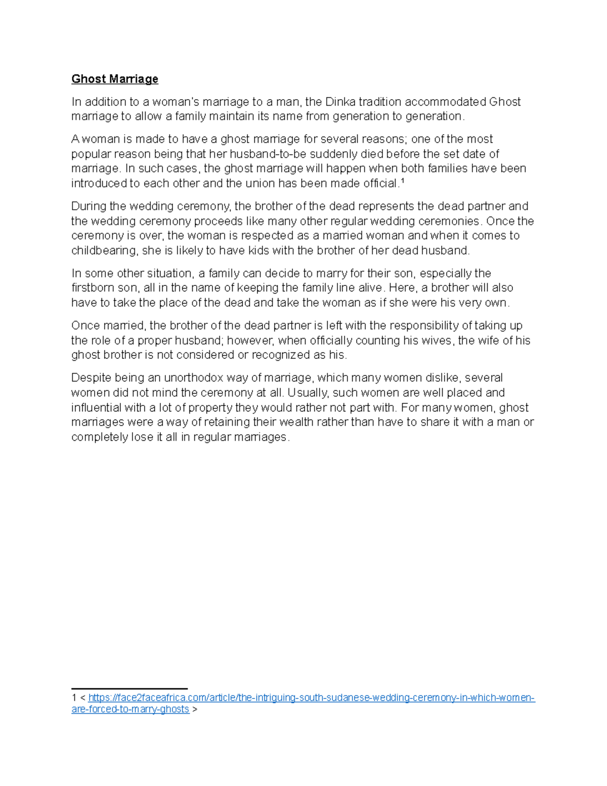 Ghost Marriage - Essay - Ghost Marriage In addition to a woman’s ...