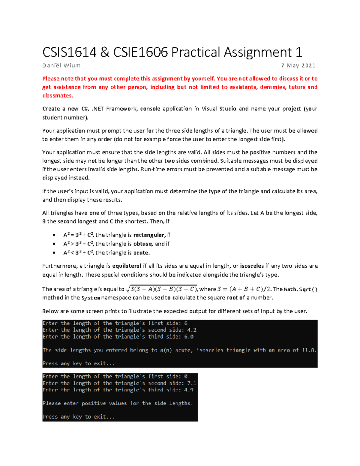 Practical Assignment 1 For Programming And Problem Solving Csis1614