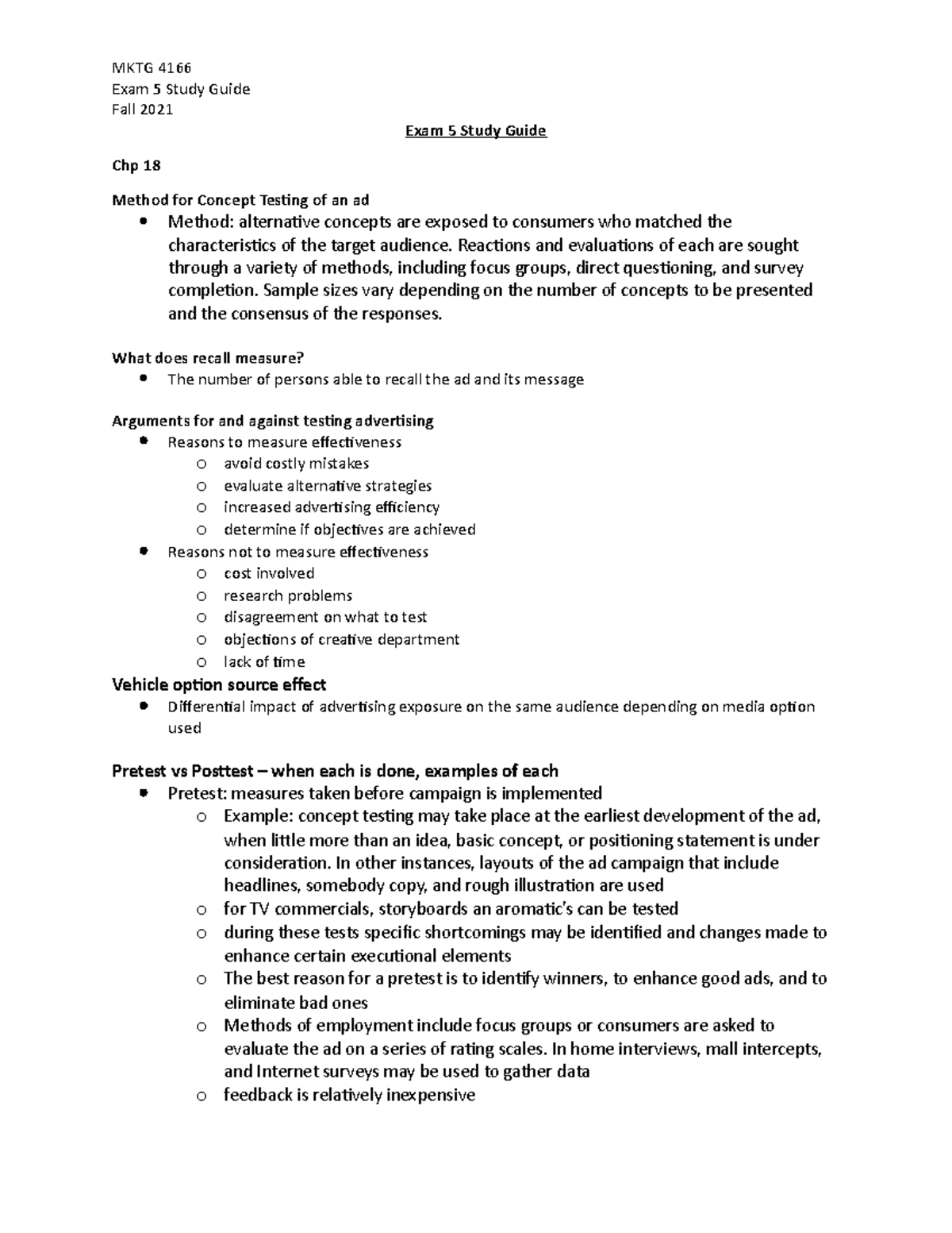 Exam 5 Study Guide final - MKTG 4166 Exam 5 Study Guide Fall 2021 Exam ...