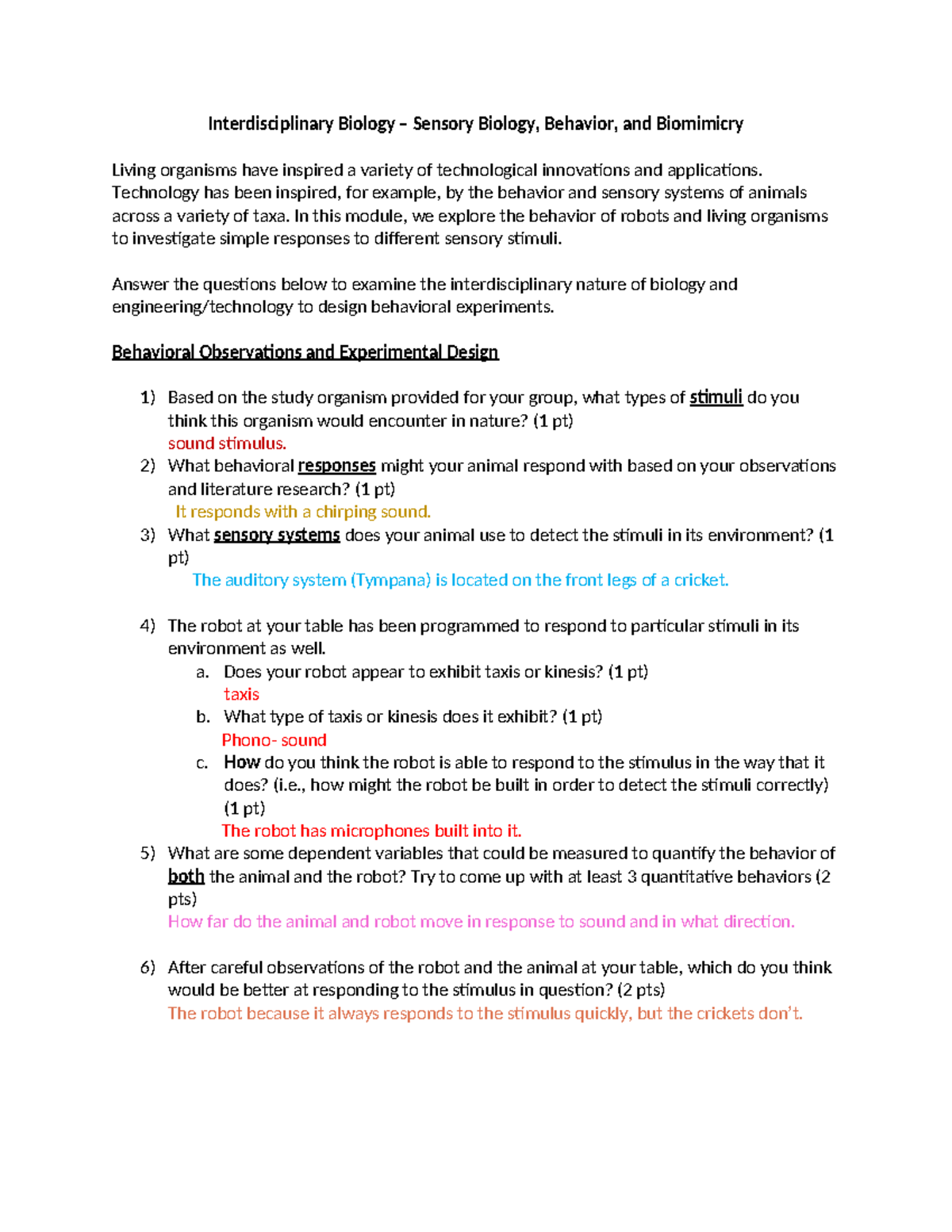In-class Worksheet - Interdisciplinary Biology - Sensory Biology ...