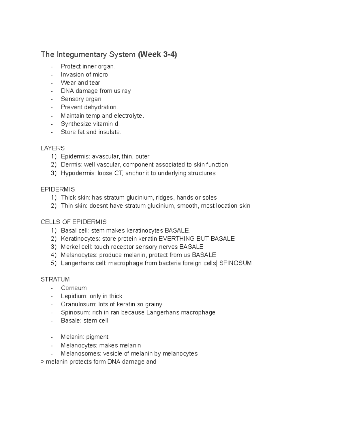 Anatomy integumentary system notes - The Integumentary System (Week 3-4 ...