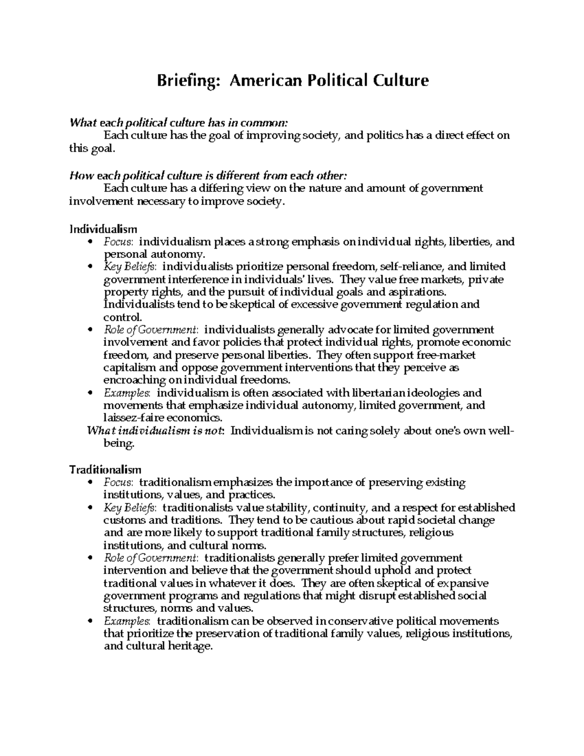 American Political Culture Handout - Briefing: American Political ...