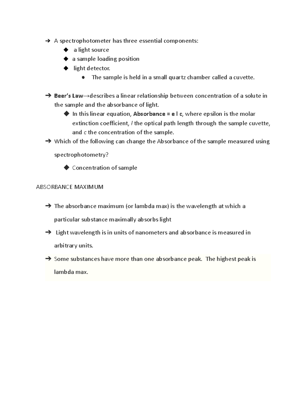 Pre Lab 2 notes - A spectrophotometer has three essential components: a ...