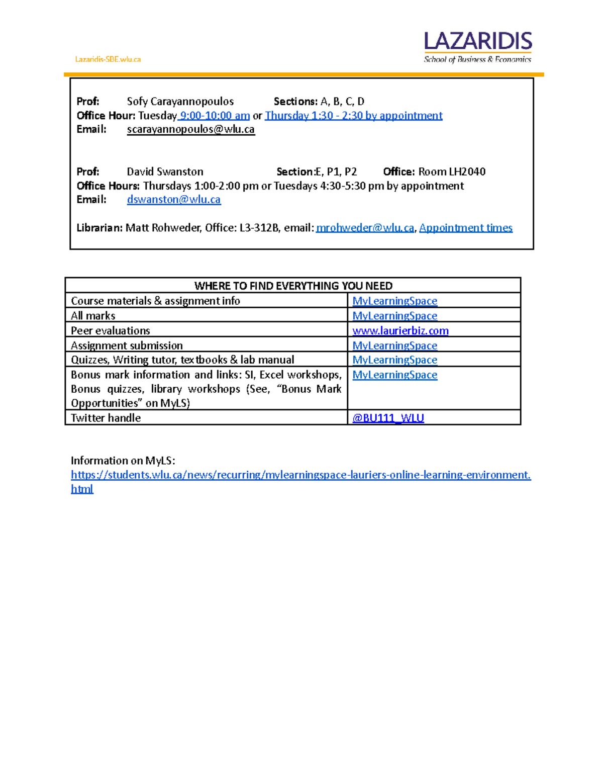 F22 BU111 Course Outline - All Sections - m Prof: Sofy Carayannopoulos ...