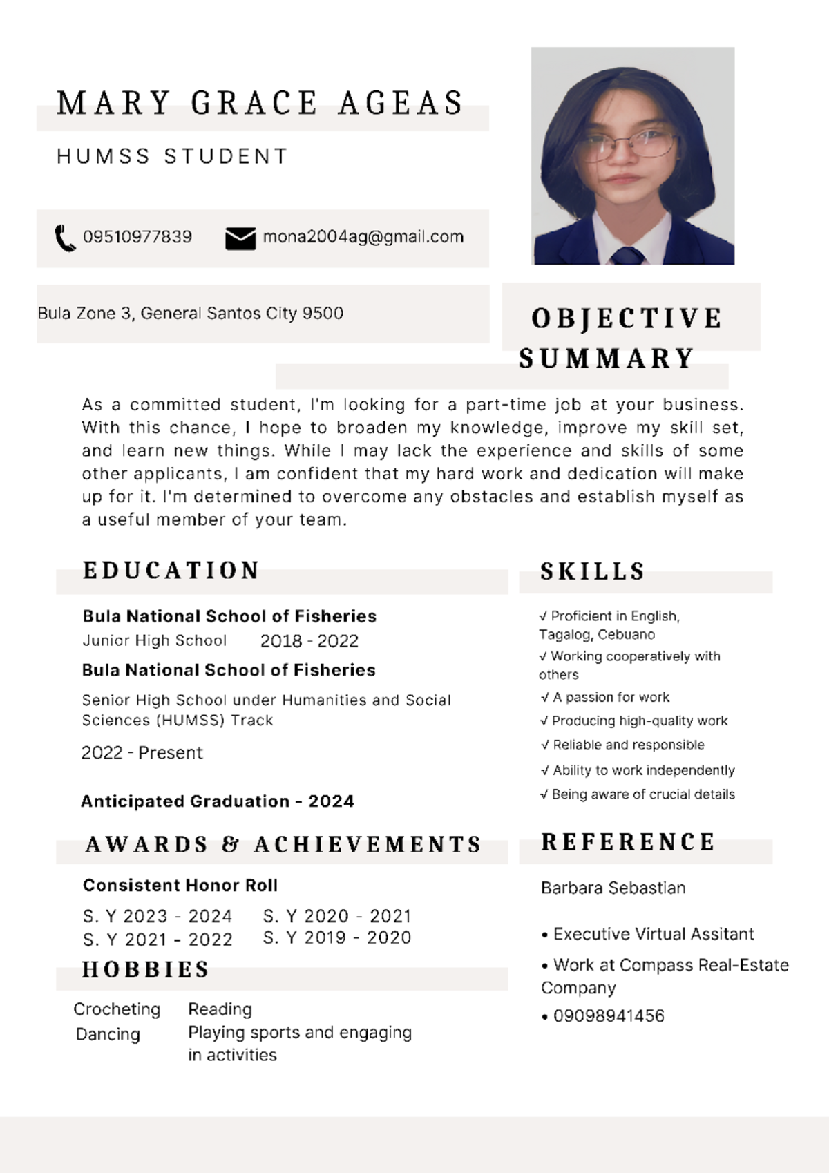 Beige Minimalist Clean Simple Professional Resume - MARY GRACE AGEAS ...