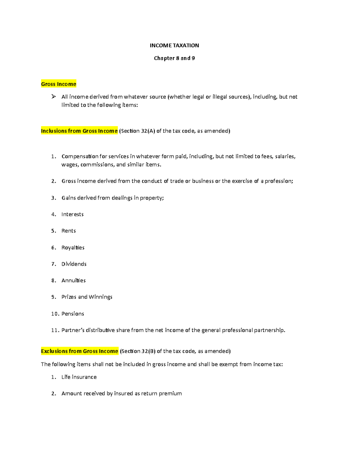 Chapter 8 and 9 Lecture - About income tac - INCOME TAXATION Chapter 8 ...