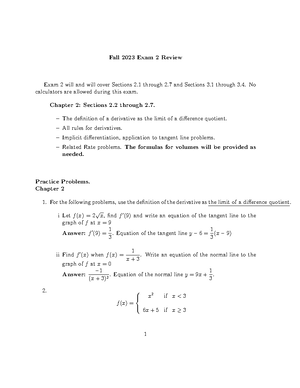 Exam 3 Review Spring 2024 Wawerczyk - MTH1 61 Exam 3 Review This is NOT ...