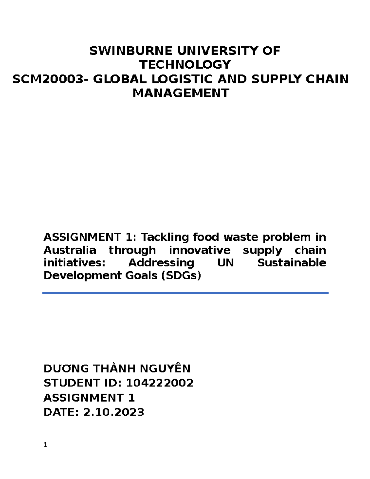 104222002 thanhnguyen-2 - SWINBURNE UNIVERSITY OF TECHNOLOGY SCM20003 ...