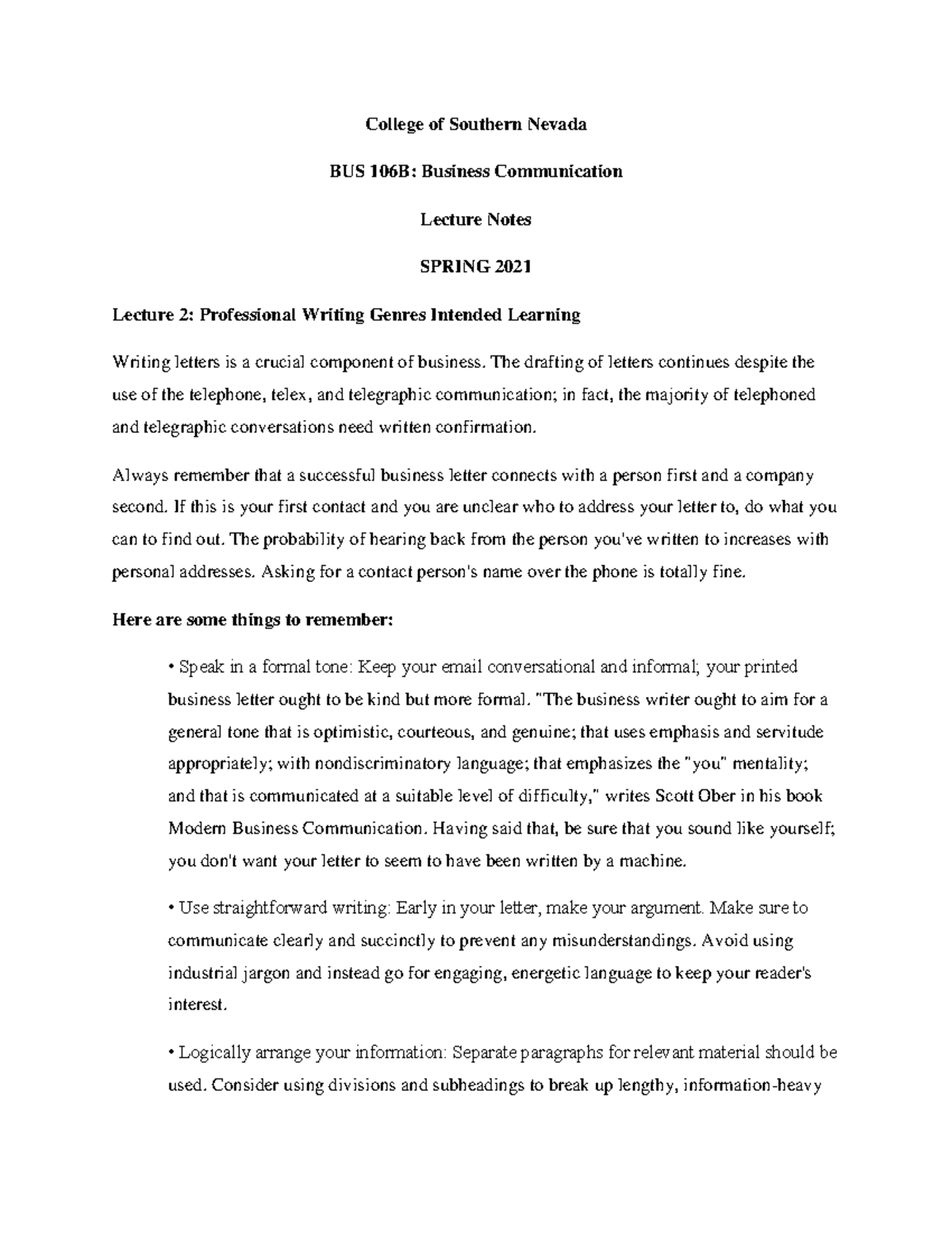 COM 451 Lecture Notes 2- Professional Writing Genres Intended Learning ...