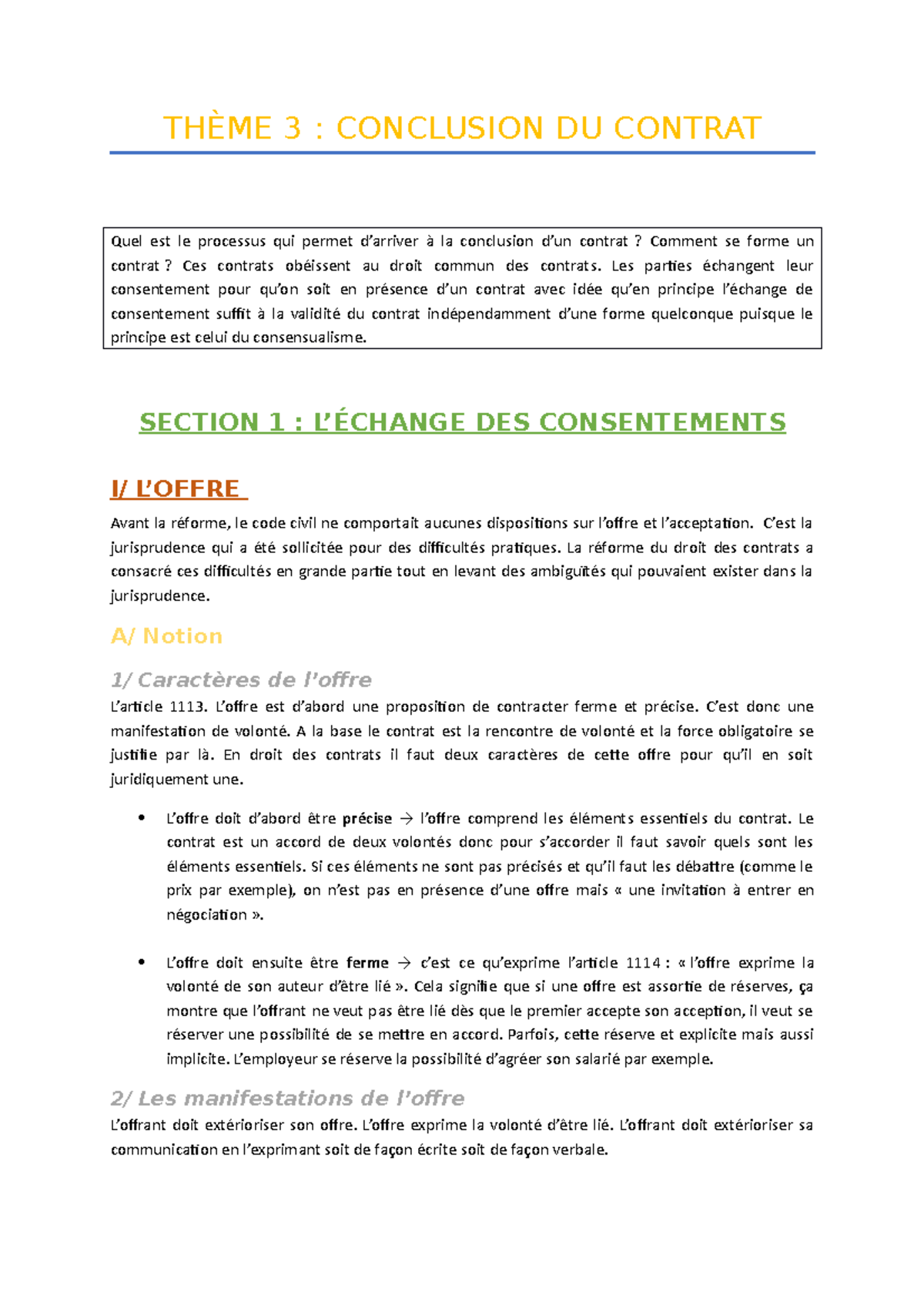Conclusion des contrats + période precontractuelle - THÈME 3 ...