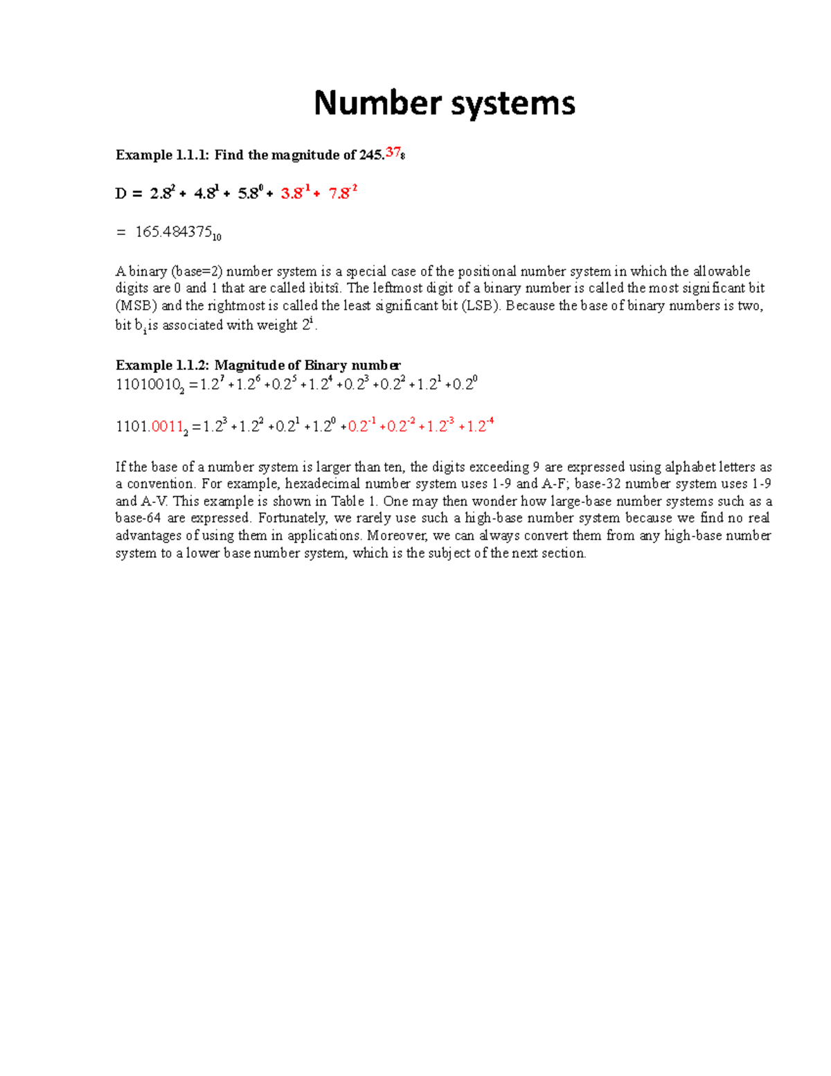 Tut11 Number System Exercises Number Systems A Binary base 2